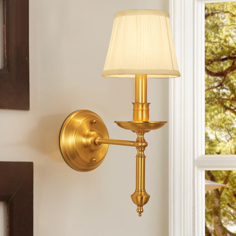 Country Conical Wall Light Single-Bulb Fabric Wall Lighting Ideas with ...