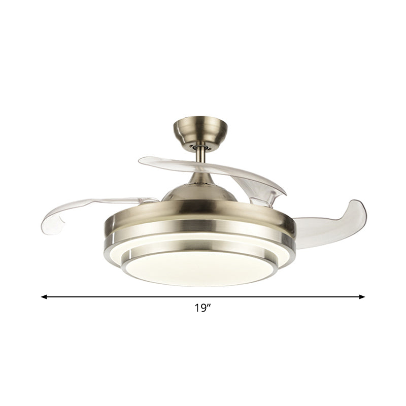 Modern LED Ceiling Fan Light Silver Layered Round 4-Blade Semi Flush ...