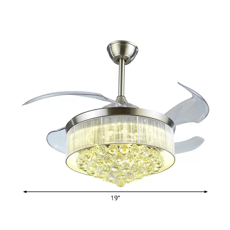 4-Blade Tapered Living Room Ceiling Fan Light Faceted Crystal LED ...