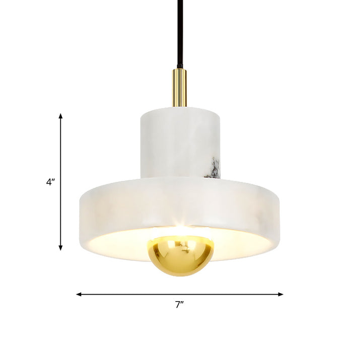 Minimalist Pot-Lid Pendulum Light Marble 1-Bulb Dining Room Suspension ...