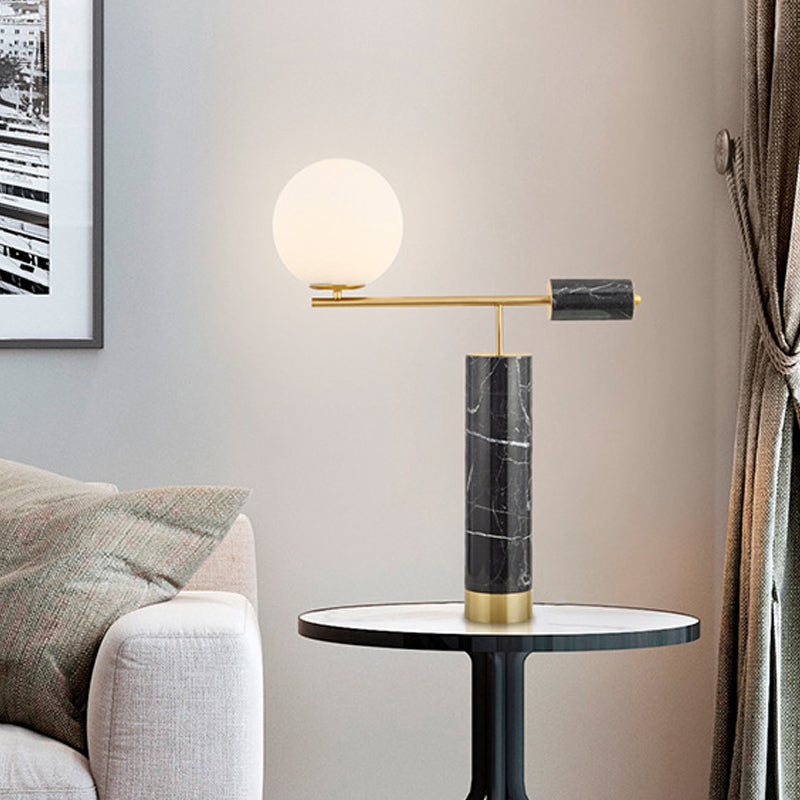 Mini Globe Opaline Glass Table Lamp Designer 1-Light Black Nightstand ...