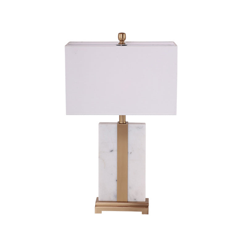 White Rectangle Nightstand Lamp Modern 1-Light Fabric Table Light with ...