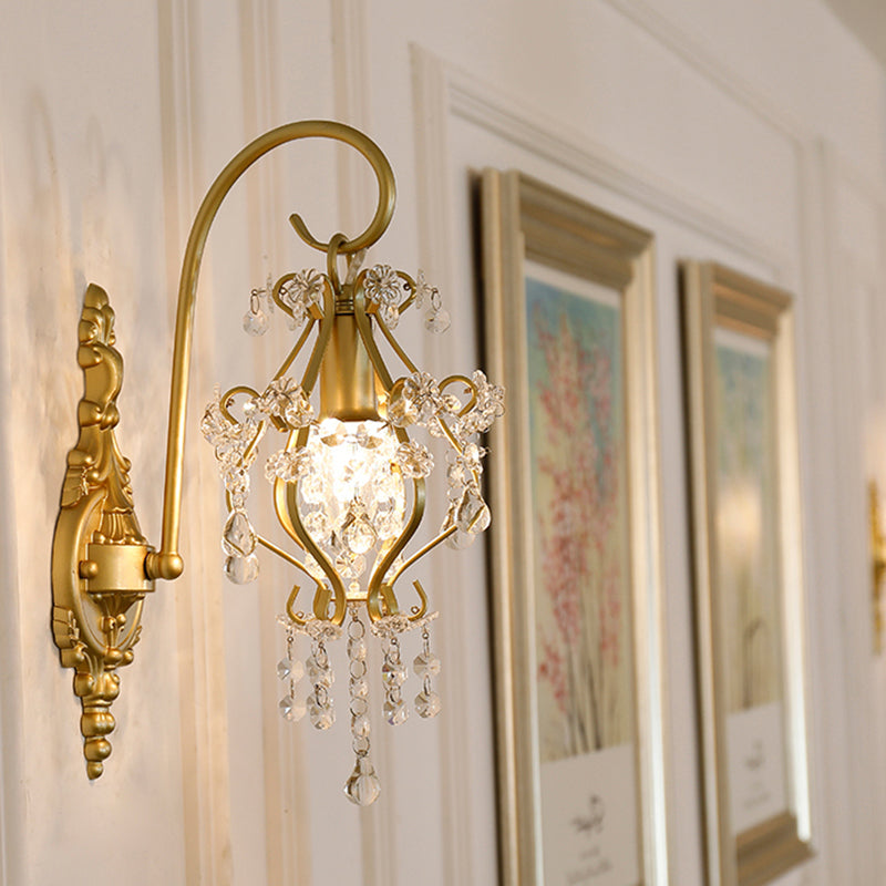 1 Light Scrolled Frame Wall Lamp Countryside Brass Metal Wall Mount ...