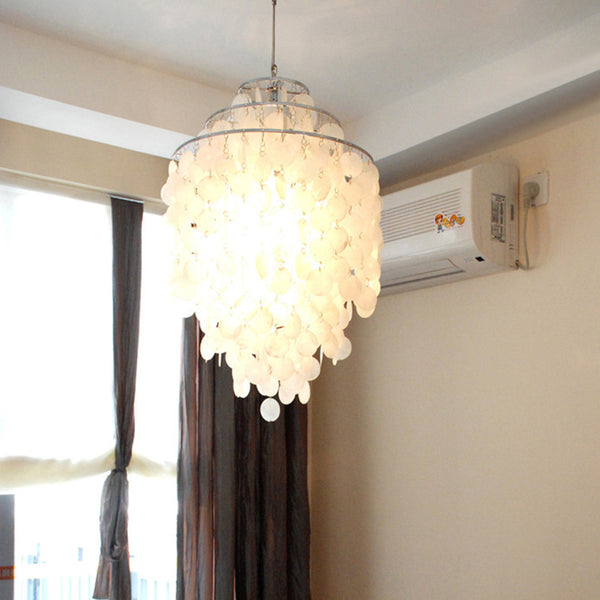 Tiered Dining Room Hanging Ceiling Light Retro Shell Silver Pendant ...
