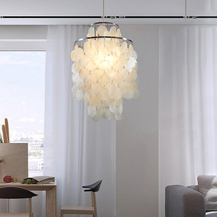 Tiered Dining Room Hanging Ceiling Light Retro Shell Silver Pendant ...