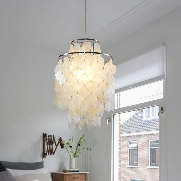 Tiered Dining Room Hanging Ceiling Light Retro Shell Silver Pendant ...