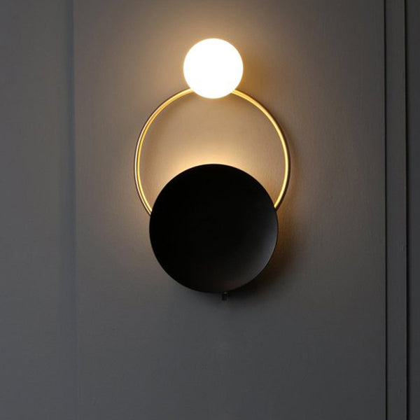 Metal Planet Wall Mount Lamp Modernism 1 Light Black Finish Opal Glass ...