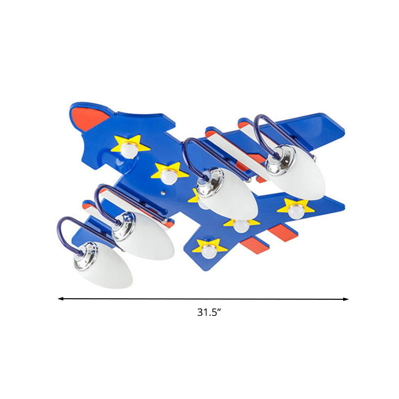 4 Bulbs Airplane Ceiling Light American Style Wooden Flush Mount Light ...