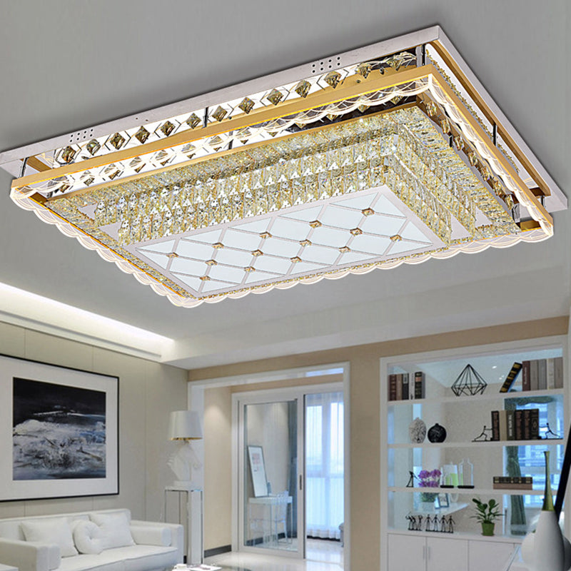 Clear Crystal Rectangle Flush Light Contemporary LED Ceiling Lighting ...