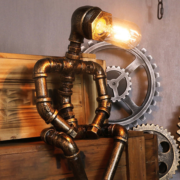 Pipe Man Bedroom Night Light Warehouse Metallic 1 Bulb Brass Nightstand ...