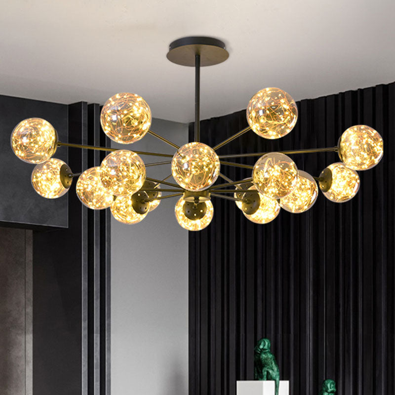 Simplicity Ceiling Chandelier Black Spherical Pendulum Light with Glass ...