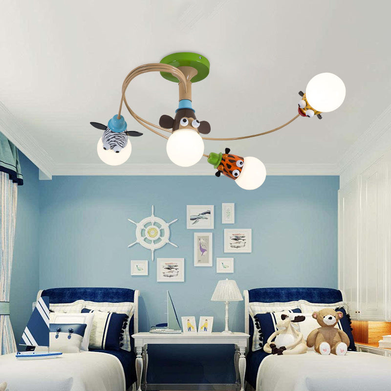 Cartoon Curved Ceiling Hang Fixture Metal Bedroom Semi Flush Mount ...