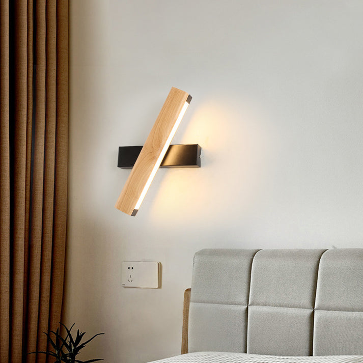 Linear Reading Wall Light Modern Wooden Rotatable LED Bedroom Sconce ...