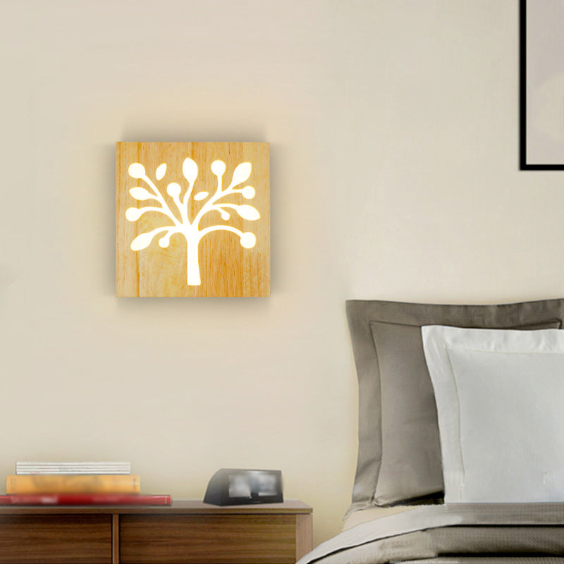Square Cutout Living Room Sconce Fixture Wooden LED Contemporary Wall ...