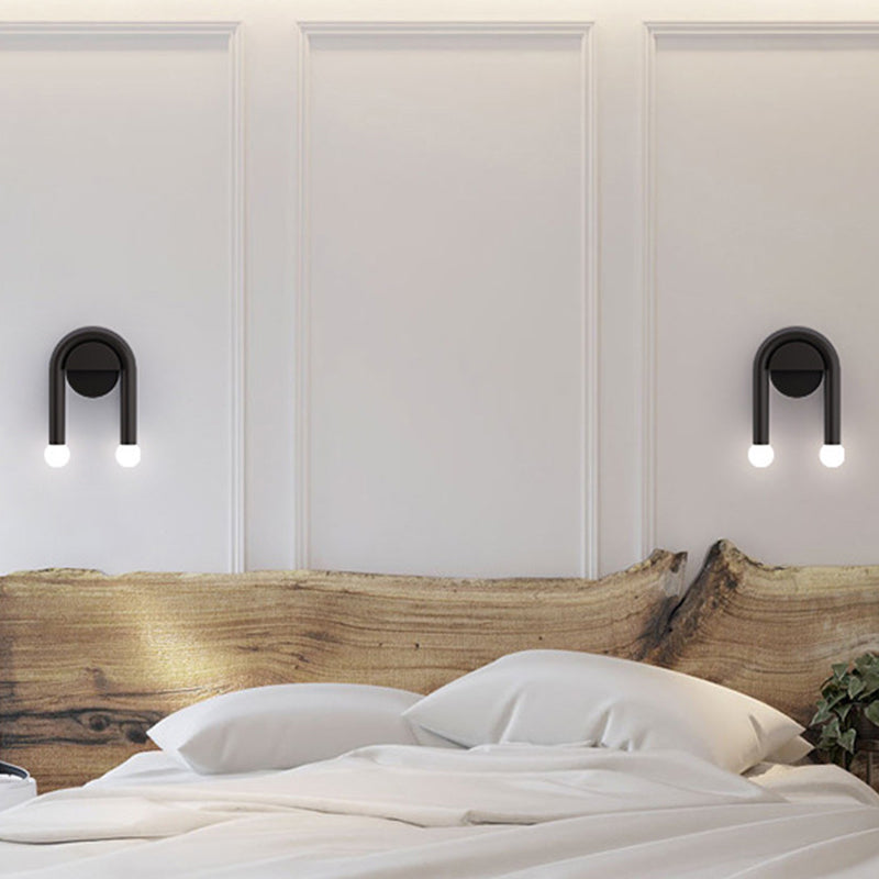 U-Shaped Wall Light Fixture Contemporary Metallic 2-Light Black Wall ...