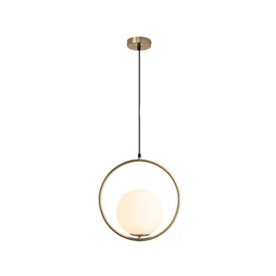 Gold Sphere Drop Lamp Contemporary 1 Bulb Cream Glass Hanging Ceiling ...