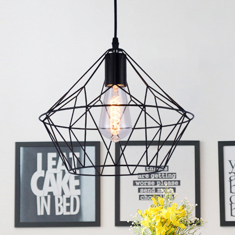 1-Light Pendant Light Fixture with Wire Cage Metal Modern Style Indoor ...