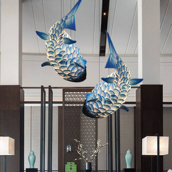 Art Deco 1 Head Pendant Light Kit Blue Carp Hanging Ceiling Light with ...