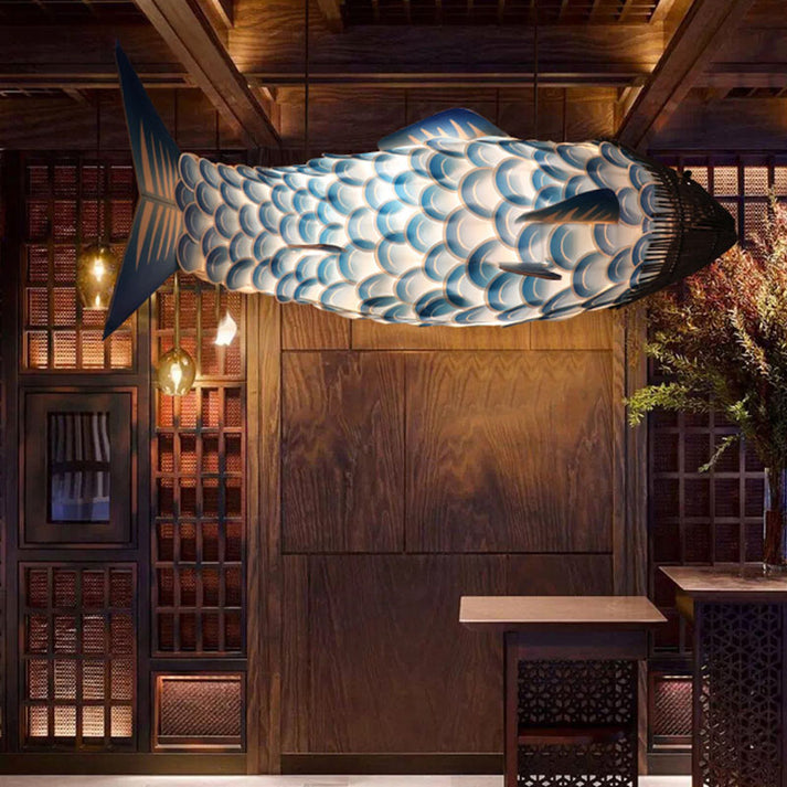 Art Deco 1 Head Pendant Light Kit Blue Carp Hanging Ceiling Light with ...