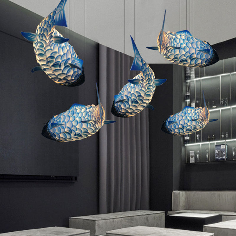 Blue Fish Pendant Light Two Tone Bamboo Blue Pendant Lights Triple