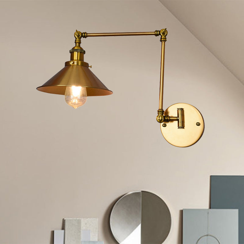 One Bulb Wall Light with Cone Shade Metal Industrial Indoor Sconce ...