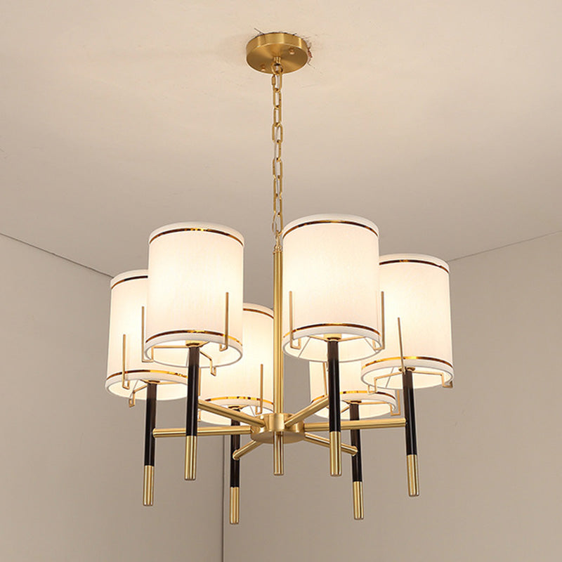 Cylindrical Shape Fabric Ceiling Lighting Modern Gold Chandelier Light ...
