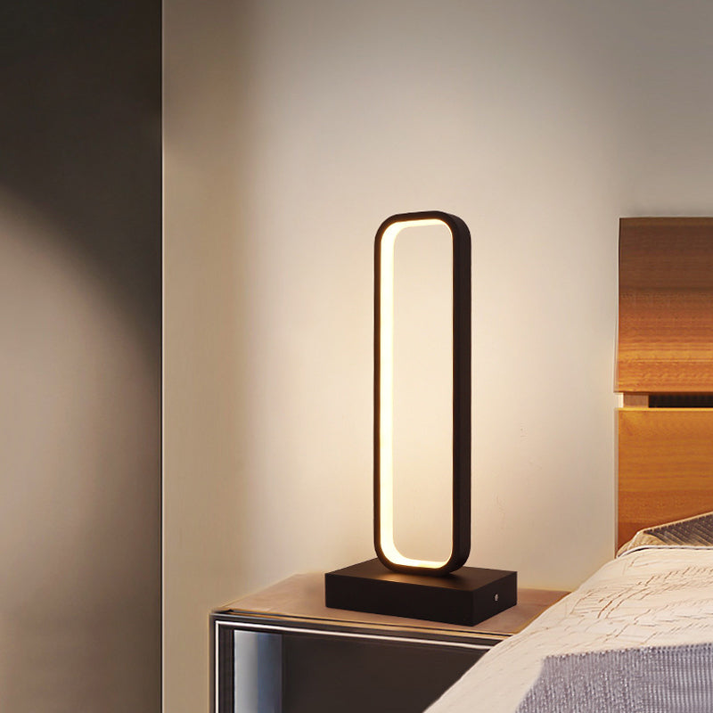 Black Rounded-Edge Rectangle Nightstand Lamp Simplicity Metal LED Table ...