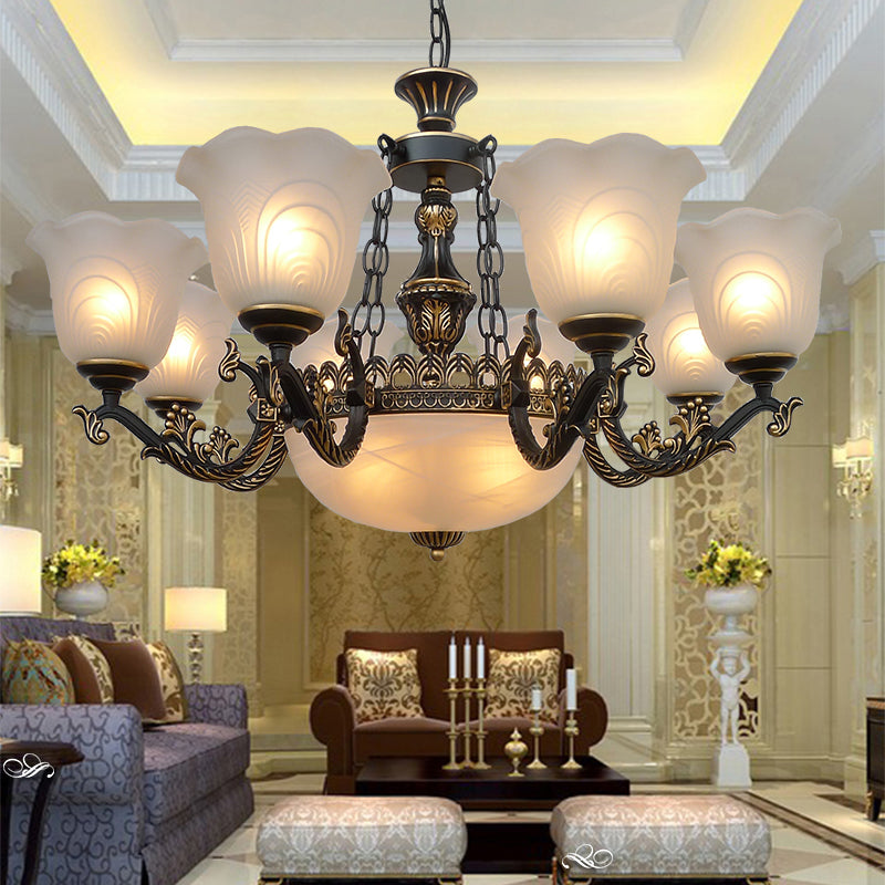 Bronze Flared Pendant Lighting Traditional Frosted Textured Glass 9/11 ...