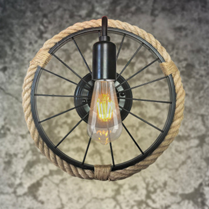 1 Light Open Bulb Sconce Lamp Industrial Black Rope Wall Mounted Light ...