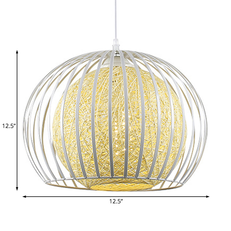 1 Light Dining Room Pendant Light Kit with Globe Beige Cotton Shade and ...