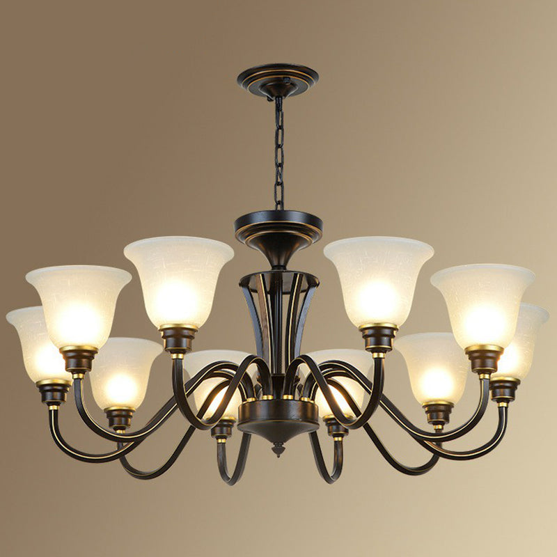 Rustic Bell Shaped Suspension Light Cream Glass Chandelier Lighting for ...