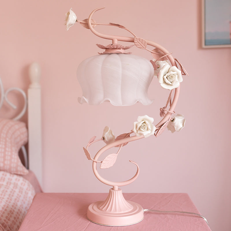 1 Head Table Lamp Pastoral Style Bud White Glass Nightstand Lighting ...