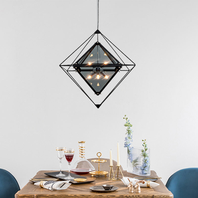 Contemporary Polygon Ceiling Pendant Light Amber/Smoke Gray Glass 1 ...