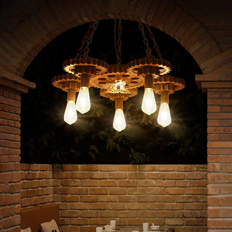 Metal Rust Pendant Lamp Wagon Wheel 5-Light Industrial Chandelier Light ...