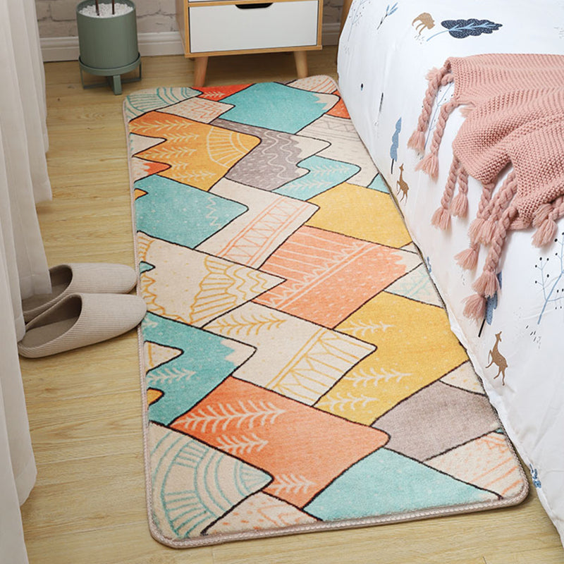 Simple Geometric Print Rug Multi Colored Nordic Carpet Cotton Machine ...