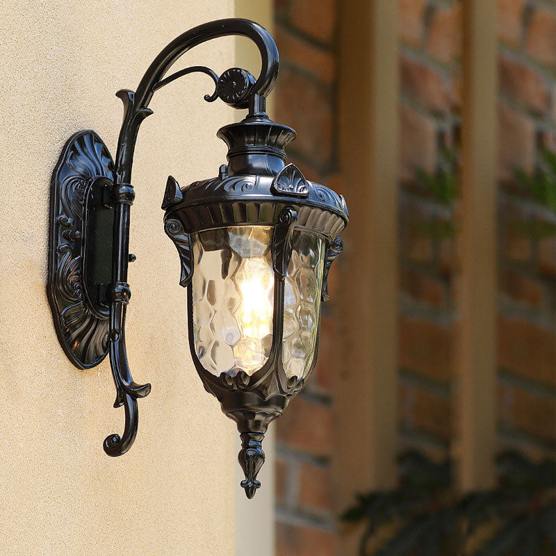Black Bell Wall Light Classic Ripple Glass 1 Bulb Courtyard Wall ...