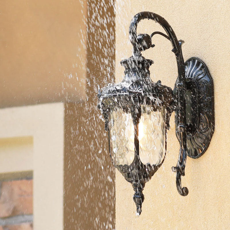 Black Bell Wall Light Classic Ripple Glass 1 Bulb Courtyard Wall ...