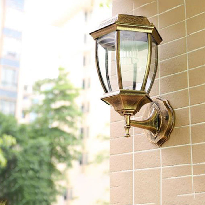 Vintage House Shaped Solar Wall Light Metallic LED Wall Mounted Lamp ...