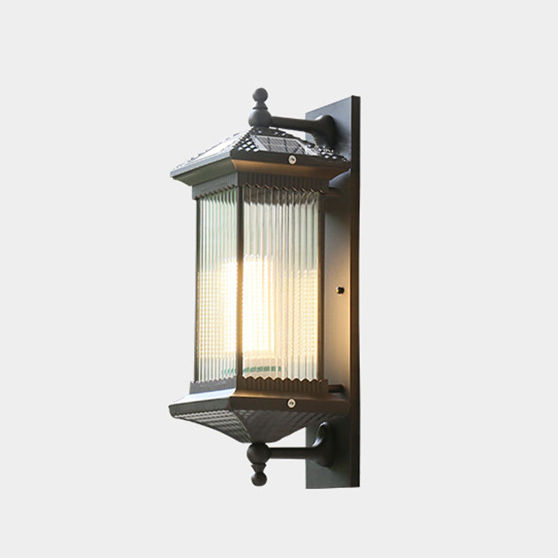 Rectangle Ribbed Glass LED Wall Mount Light Traditional Outdoor Solar ...