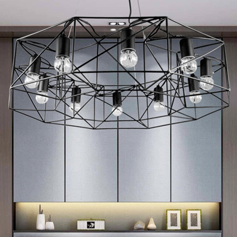 Black Geometric Pendant Lighting Farmhouse Clear Glass 10-Light Living ...