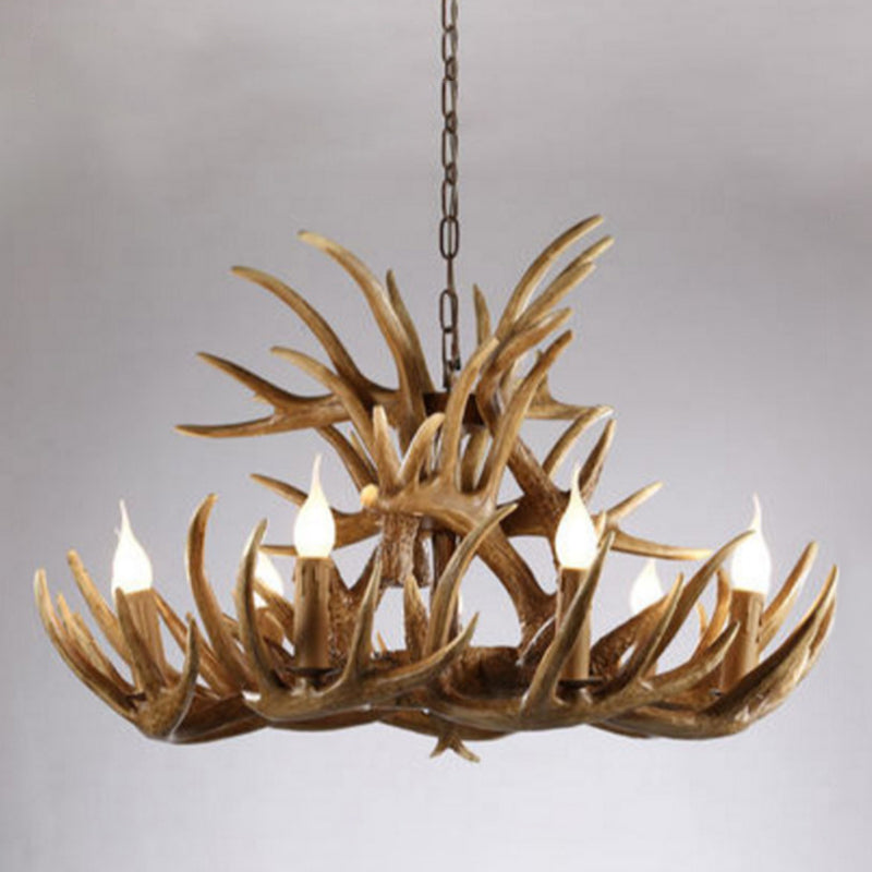 Brown Deer Horn Ceiling Lighting Traditional Resin Living Room ...