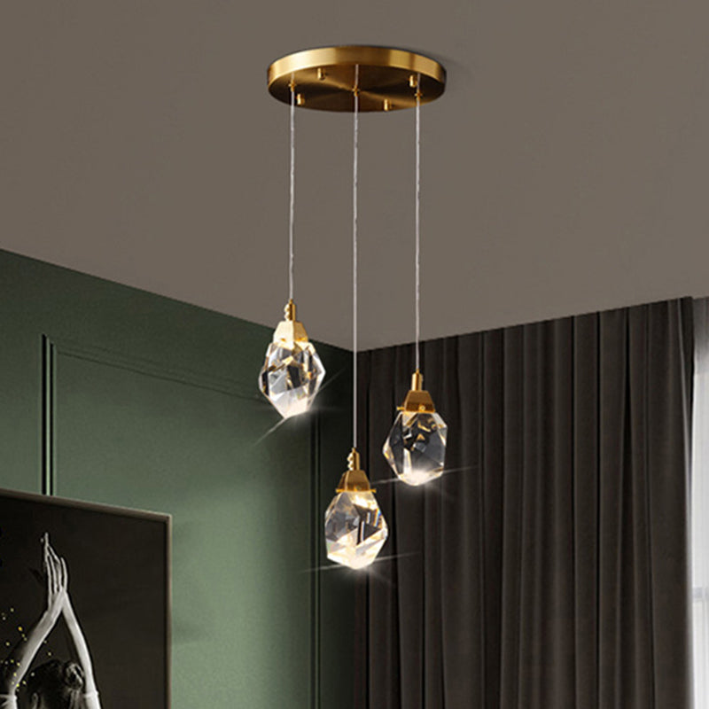 Crystal Gemstone Shaped LED Suspension Light Artistic Brass Pendant ...
