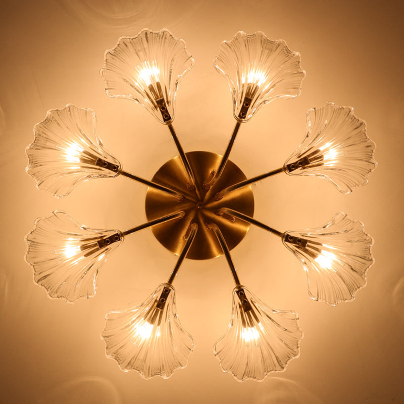 Scallop Shaped Clear Crystal Semi Flush Mount Contemporary Gold Ceiling ...