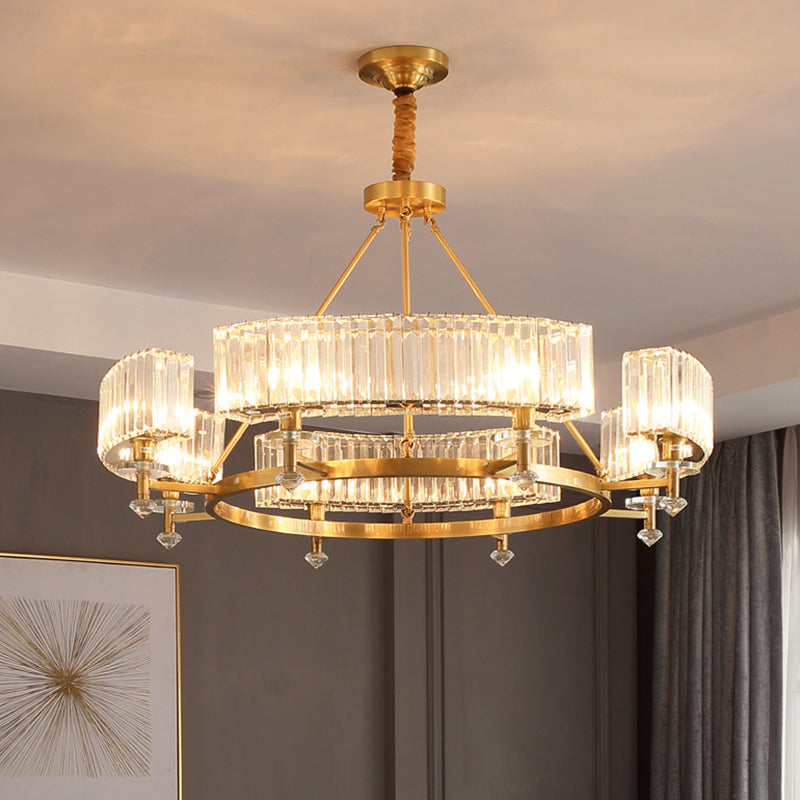 Circle Shaped Crystal Block Ceiling Lighting Postmodern Gold Chandelier ...