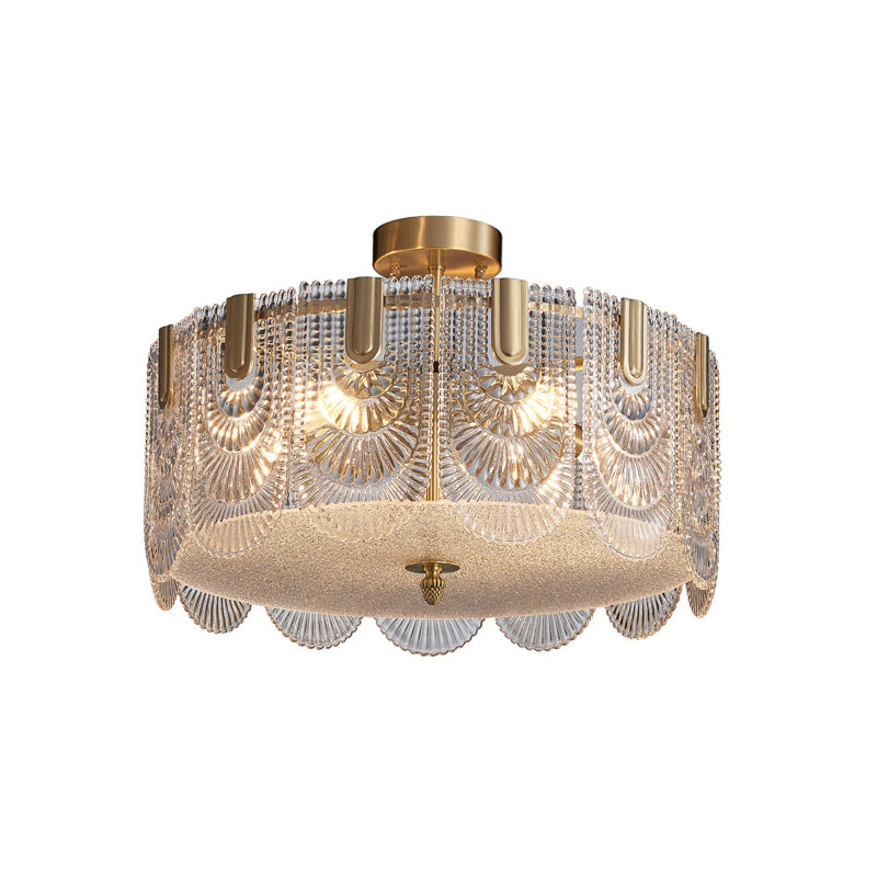 Scalloped Chandelier Lighting Post-Postmodern Ripple Glass Gold Pendant ...