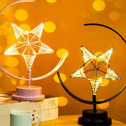 Star and Moon Metallic Battery Table Lighting Art Decor Black LED ...
