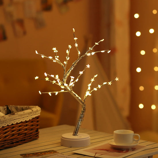Tree Shaped Plastic LED Table Light Silver Battery Nightstand Lamp for ...