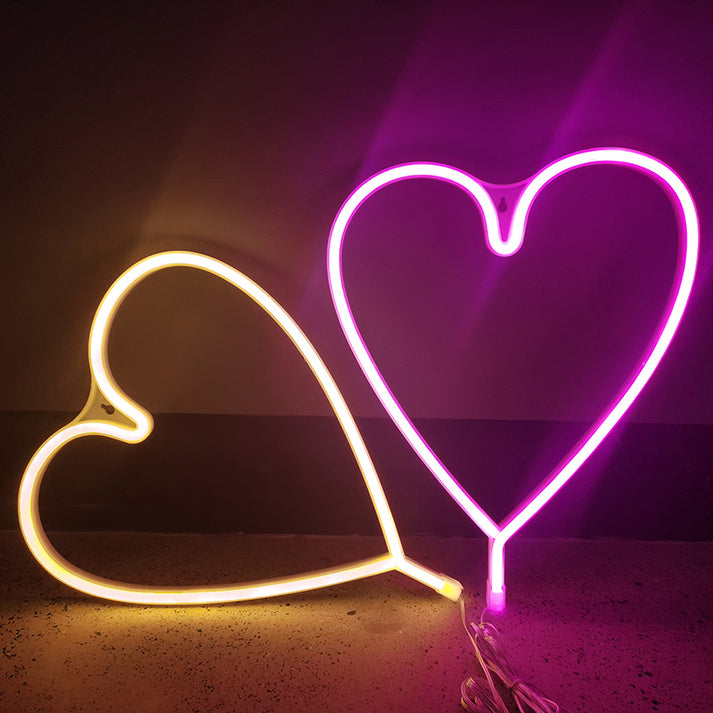 Art Decor Heart Shaped LED Neon Night Light Bedroom Battery Wall ...