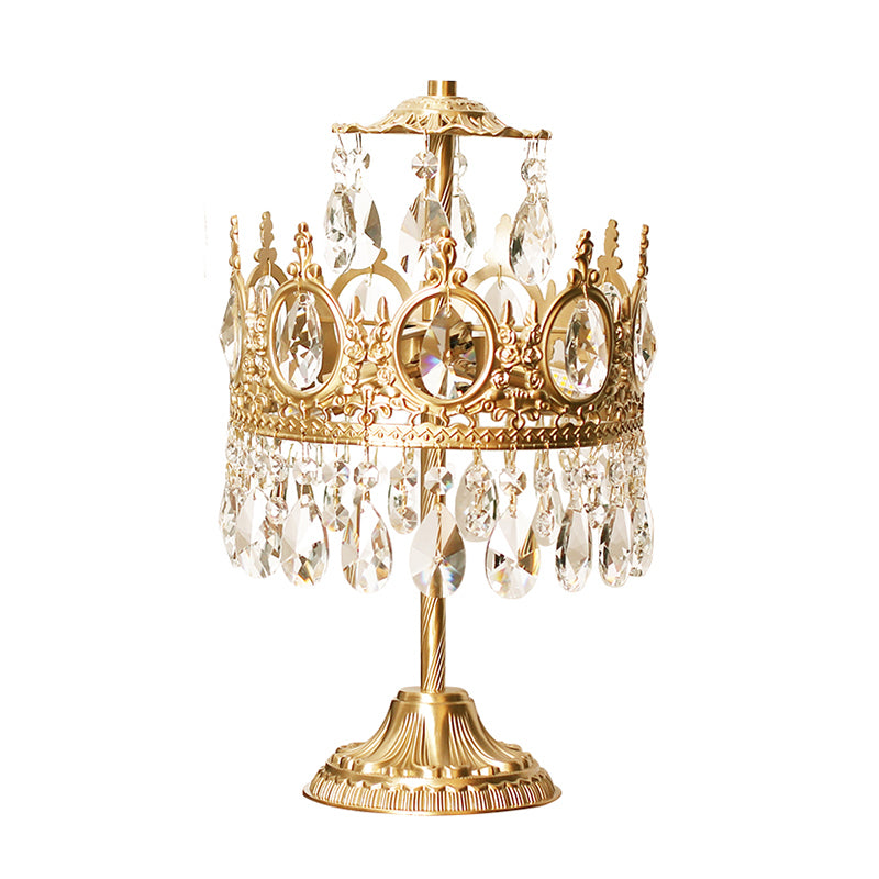 Single-Bulb Nightstand Lamp Antique Crown Shaped Crystal Table Light in ...