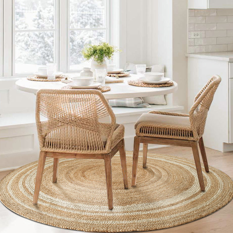 Rustic Dining Room Rug Multicolor Plain Carpet Jute Rope Hand-Braided ...